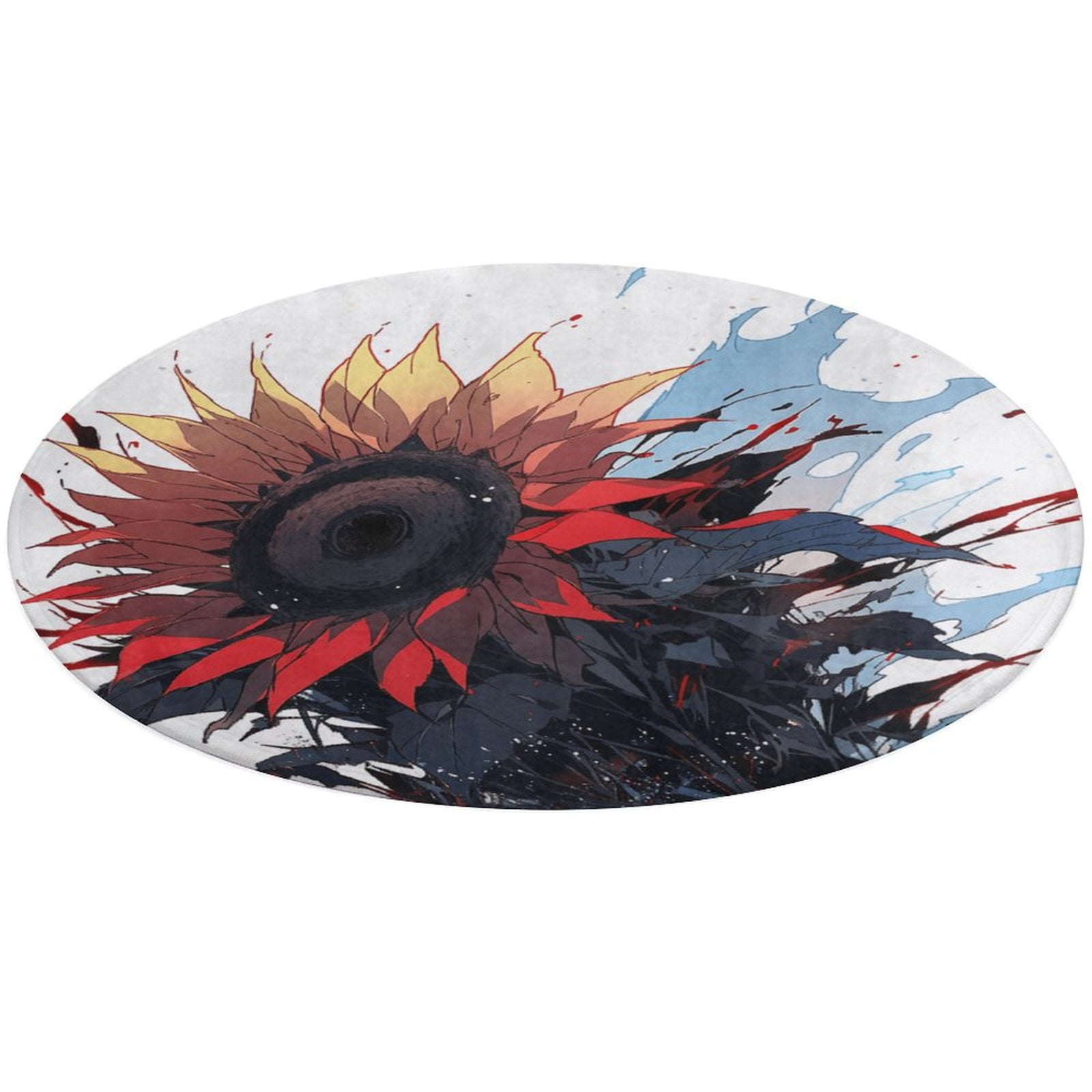 3ft Oil Painting of Sunflowers Ultra-Thin Washable Round Rug - Non Slip ...