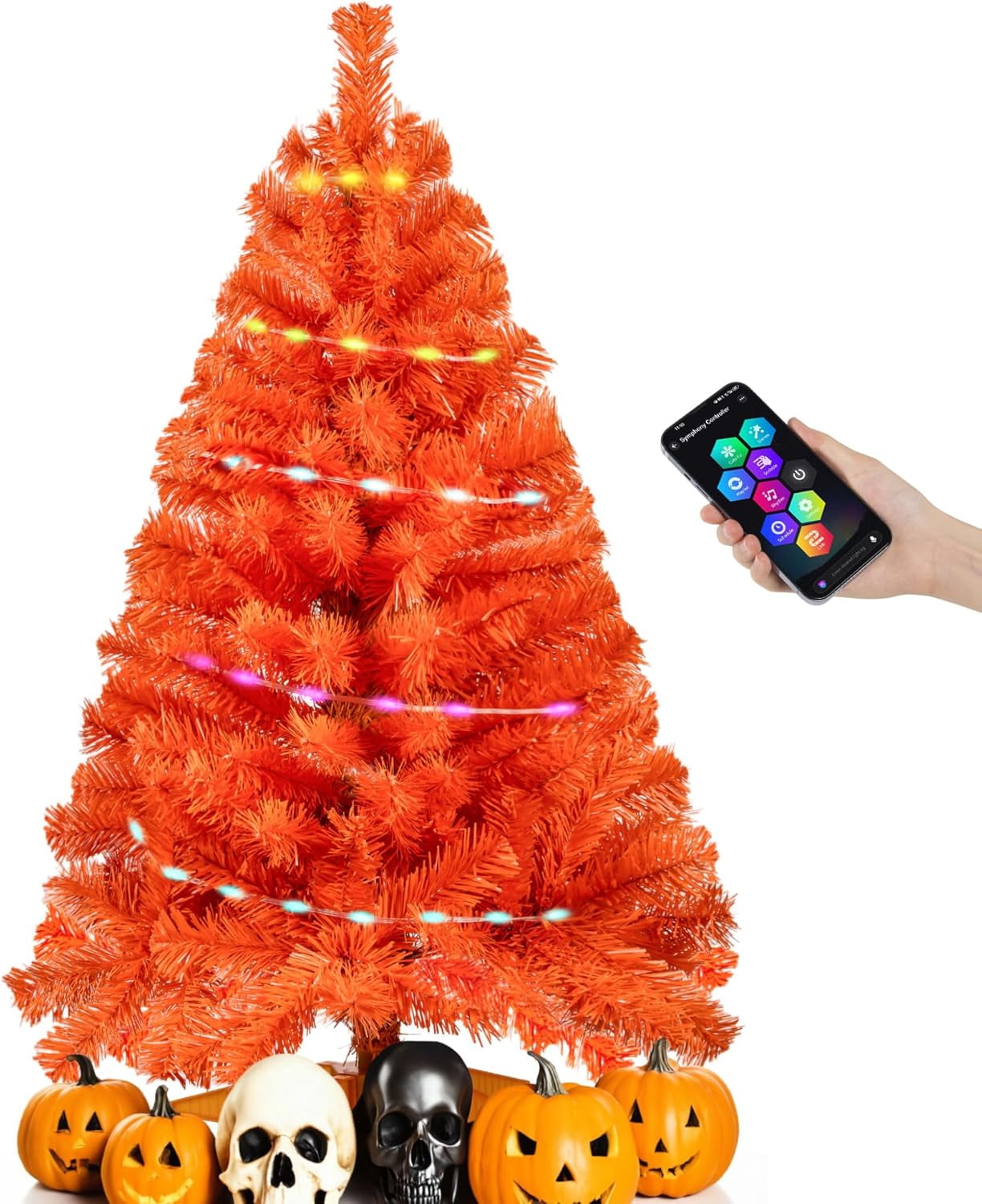 3ft Orange Artificial Tree with Lights, Mini Tabletop Holiday Decor ...