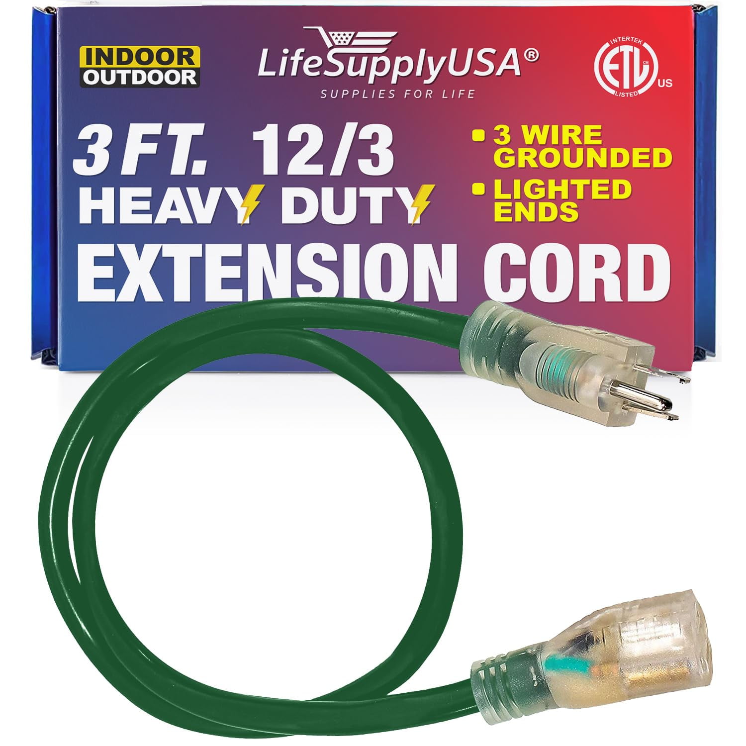 3ft Power Extension Cord Outdoor & Indoor - Waterproof Electric Drop ...