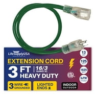 Hyper Tough 25FT 16AWG 3 Prong Green Triple Outlet Outdoor Extension ...