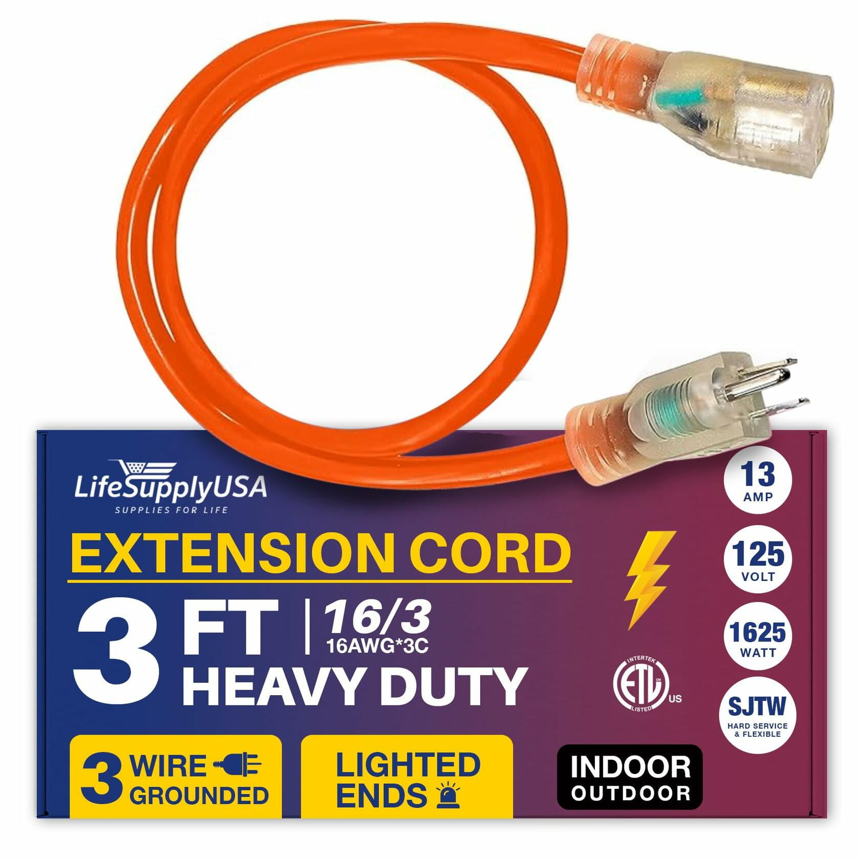 3ft Power Outdoor Extension Cord & Indoor - Waterproof Electric Drop ...