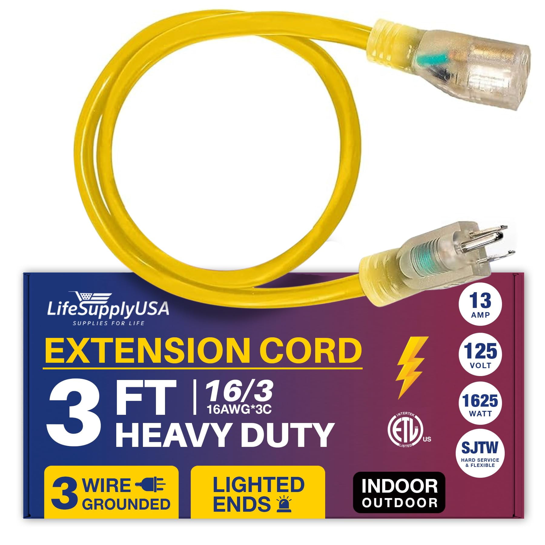 3ft Power Outdoor Extension Cord & Indoor - Waterproof Electric Drop ...