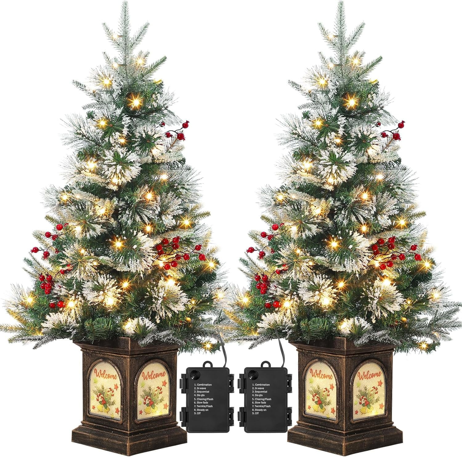 3ft Pre-Lit Artificial Mini Christmas Tree with 78 Led Lights & Vintage Bells Base Festive ...