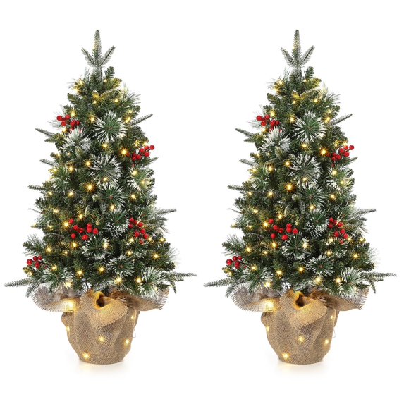 3ft Pre-Lit Artificial Mini Christmas Tree with 78 Led Lights & Burlap ...