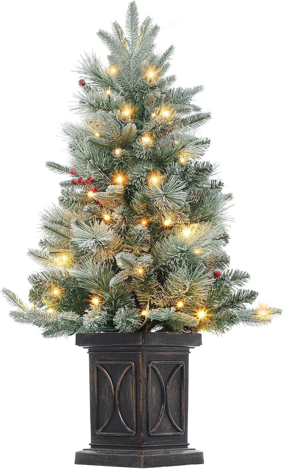 3ft Pre-Lit Frosty Bloom Potted Christmas Tree - 78 LED Lights, 8 ...
