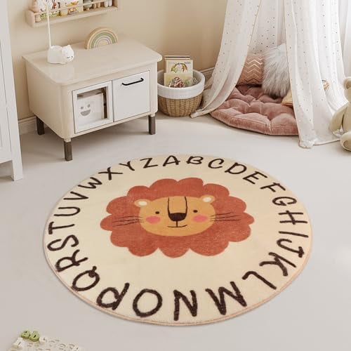 3ft Round Lion Rug, Soft Safari Nursery Rug, Educational Area Alphabet ...