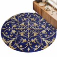 3ft Round Rug Abstract Blue Gold Area Rugs for Living Room Bedroom ...
