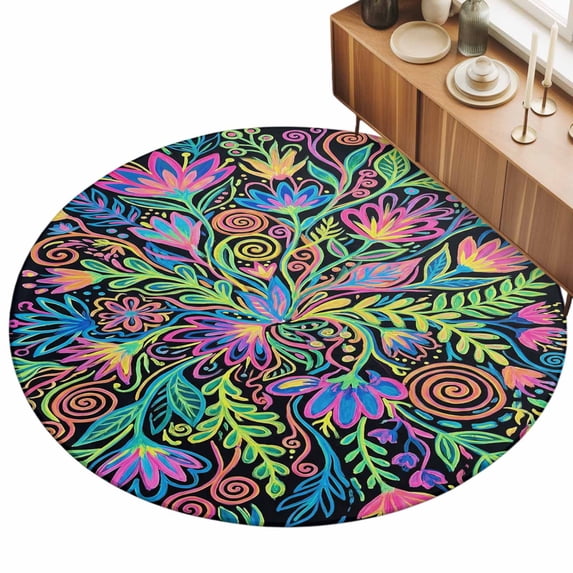 3ft Round Rug Abstract Flower Area Rugs for Living Room Bedroom ...