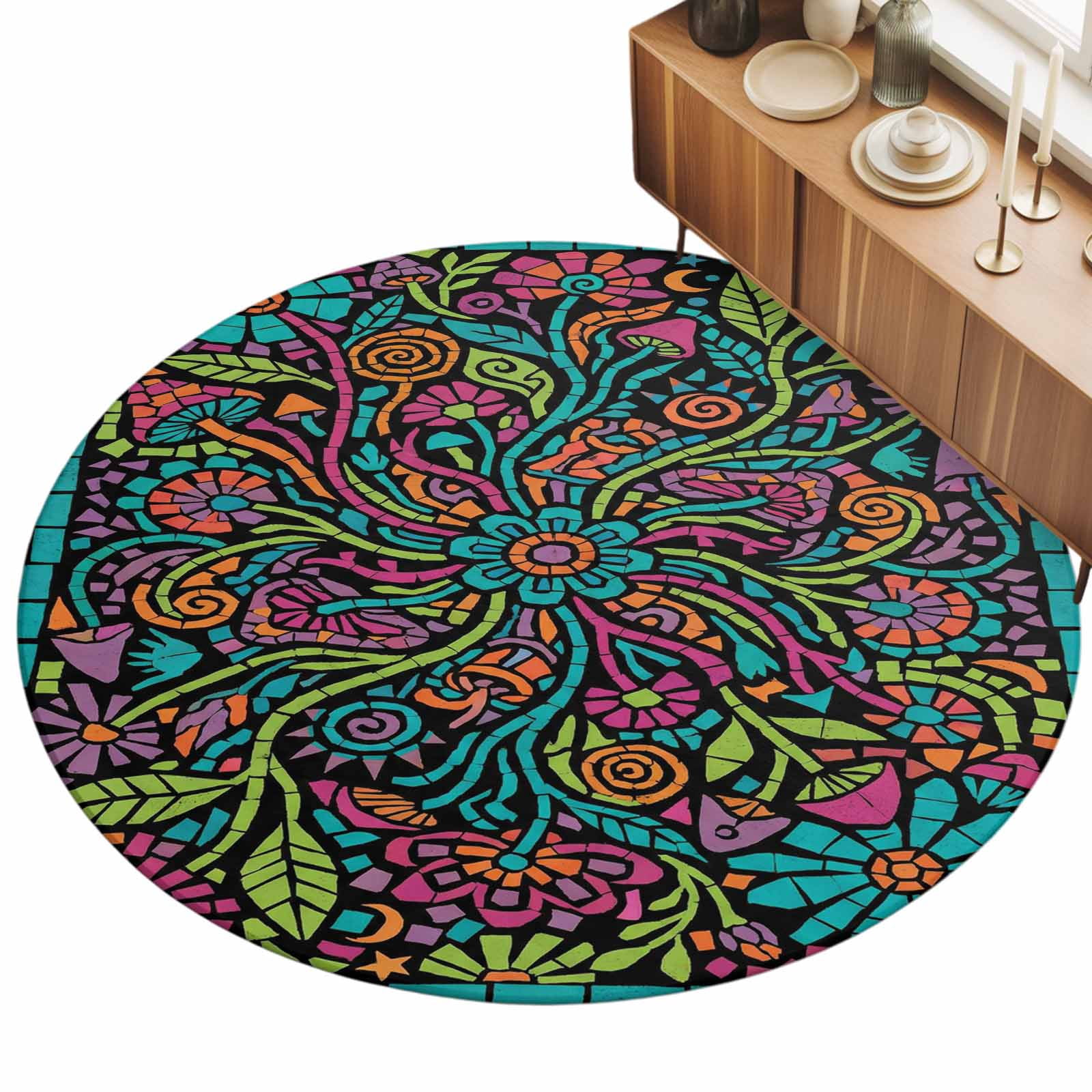 3ft Round Rug Abstract Flower Area Rugs for Living Room Bedroom ...