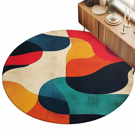 3ft Round Rug Abstract Geometric Area Rugs for Living Room Bedroom ...
