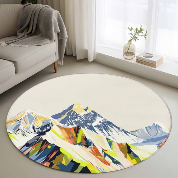 3ft Round Rug, Abstract Mountains Non-Skid Rubber Backing Large Area ...