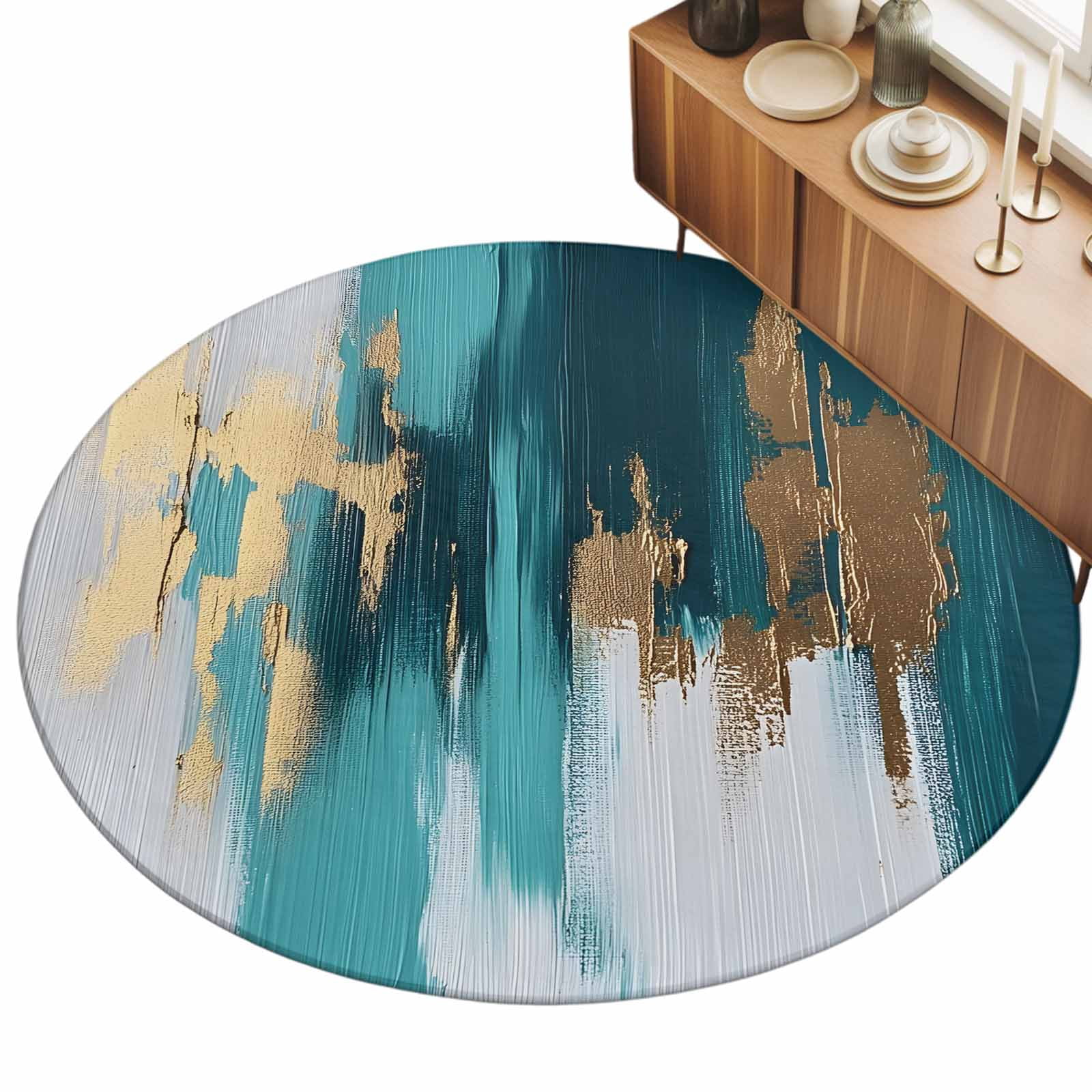 3ft Round Rug Abstract Teal Green Area Rugs for Living Room Bedroom ...