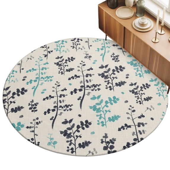 3ft Round Rug Aqua Grey Botanical Area Rugs for Living Room Bedroom ...