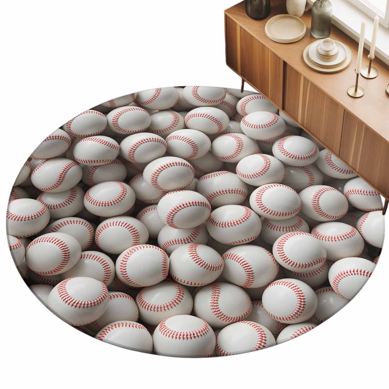3ft Round Rug Baseball Area Rugs for Living Room Bedroom Washable Non ...