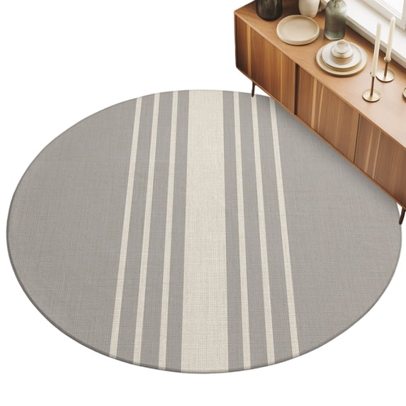 3ft Round Rug Beige Striped Area Rugs for Living Room Bedroom Washable ...