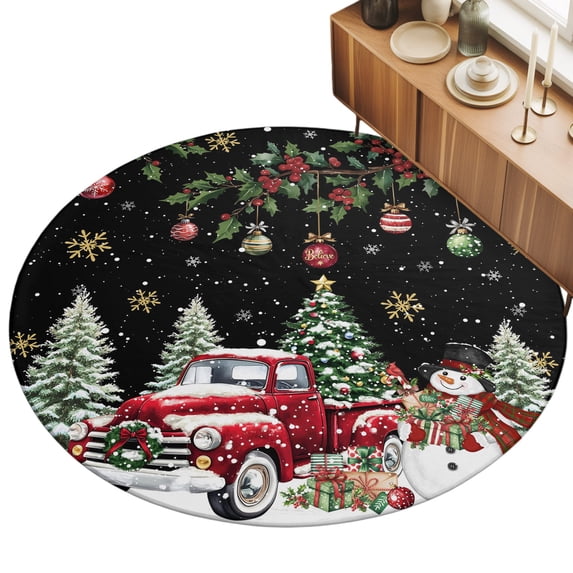 3ft Round Rug Black Christmas Area Rugs for Living Room Bedroom ...