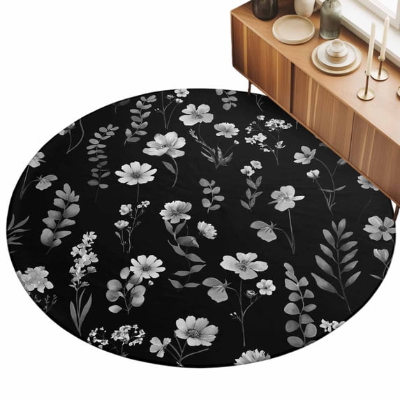 3ft Round Rug Black Spring Floral Area Rugs for Living Room Bedroom ...