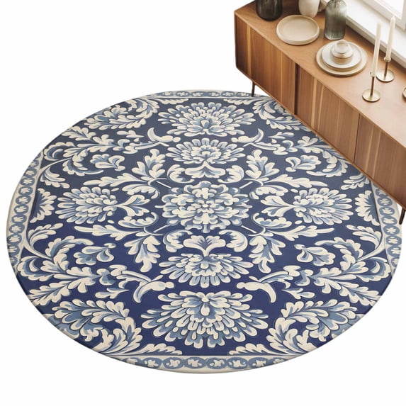 3ft Round Rug Blue Boho Flower Area Rugs for Living Room Bedroom ...