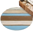 3ft Round Rug Blue Brown Wood Grain Area Rugs for Living Room Bedroom ...