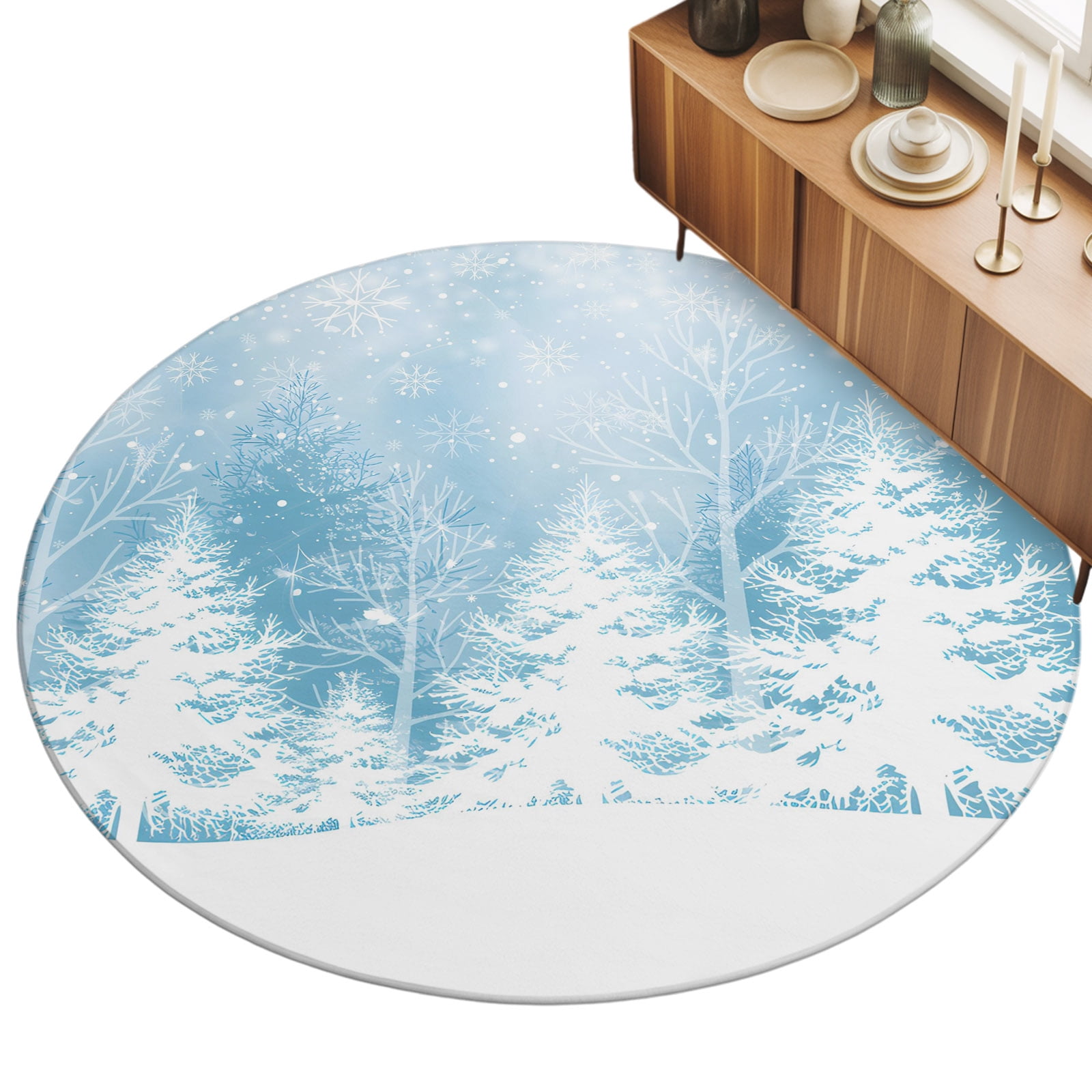 3ft Round Rug Blue Christmas Area Rugs for Living Room Bedroom Washable ...