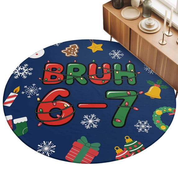 3ft Round Rug Blue Christmas Area Rugs for Living Room Bedroom Washable ...