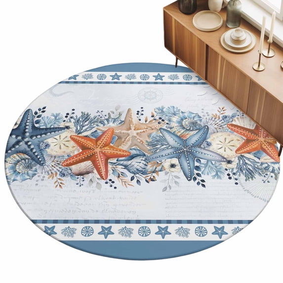 3ft Round Rug Blue Coastal Area Rugs for Living Room Bedroom Washable ...