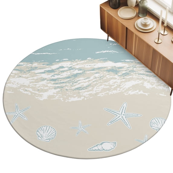3ft Round Rug Blue Coastal Starfish Area Rugs for Living Room Bedroom ...