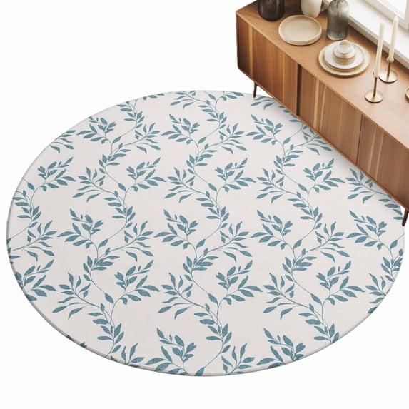 3ft Round Rug Blue Leaves Area Rugs for Living Room Bedroom Washable ...