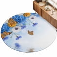 3ft Round Rug Blue Ombre Floral Area Rugs for Living Room Bedroom ...