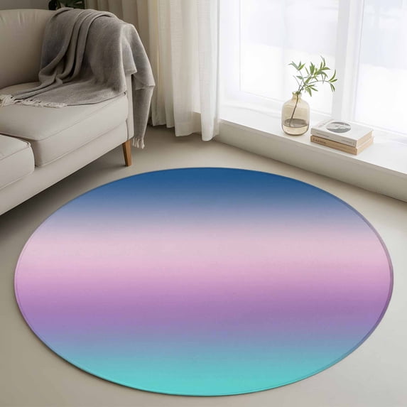 3ft Round Rug, Blue Purple Teal Ombre Cream Non-Skid Rubber Backing ...