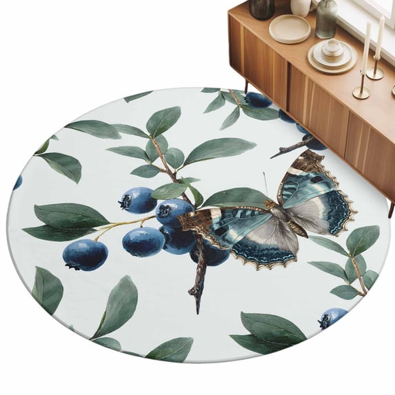 3ft Round Rug Blueberry Spring Leaves Area Rugs for Living Room Bedroom ...