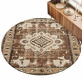3ft Round Rug Brown Boho Area Rugs for Living Room Bedroom Washable Non ...