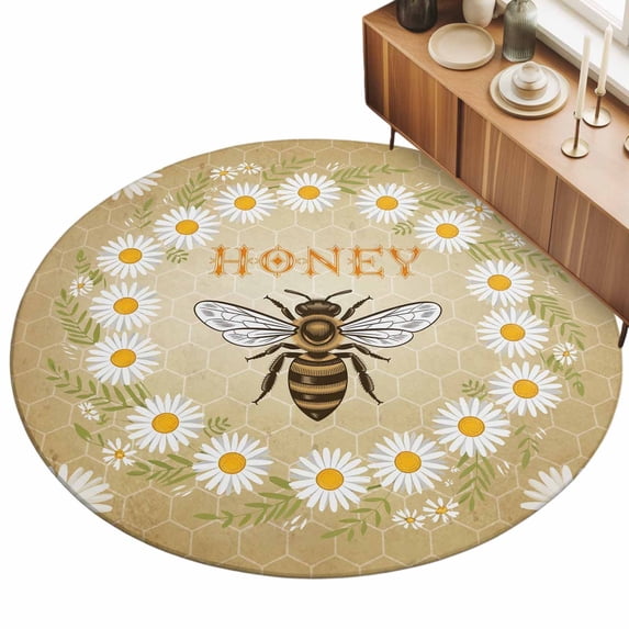 3ft Round Rug Brown Daisy Bees Area Rugs for Living Room Bedroom ...