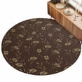 3ft Round Rug Brown Floral Area Rugs for Living Room Bedroom Washable ...