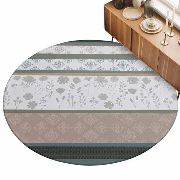3ft Round Rug Brown Geometric Area Rugs for Living Room Bedroom ...