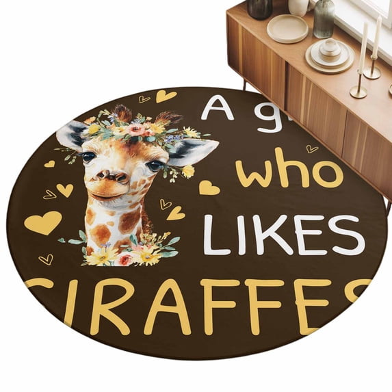 3ft Round Rug Brown Giraffe Area Rugs for Living Room Bedroom Washable ...