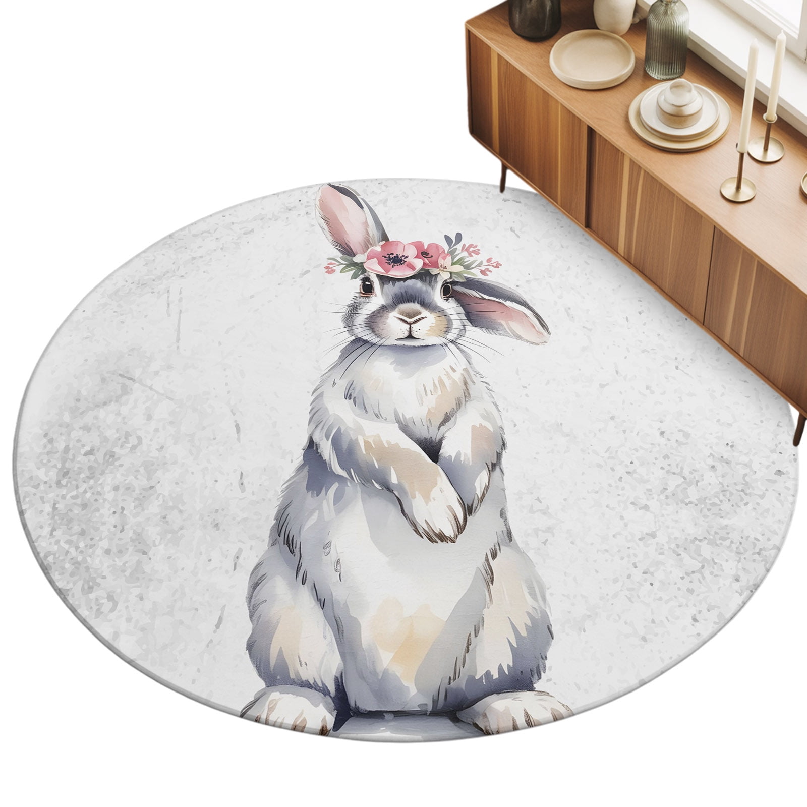 3ft Round Rug Bunny Easter Area Rugs for Living Room Bedroom Washable ...