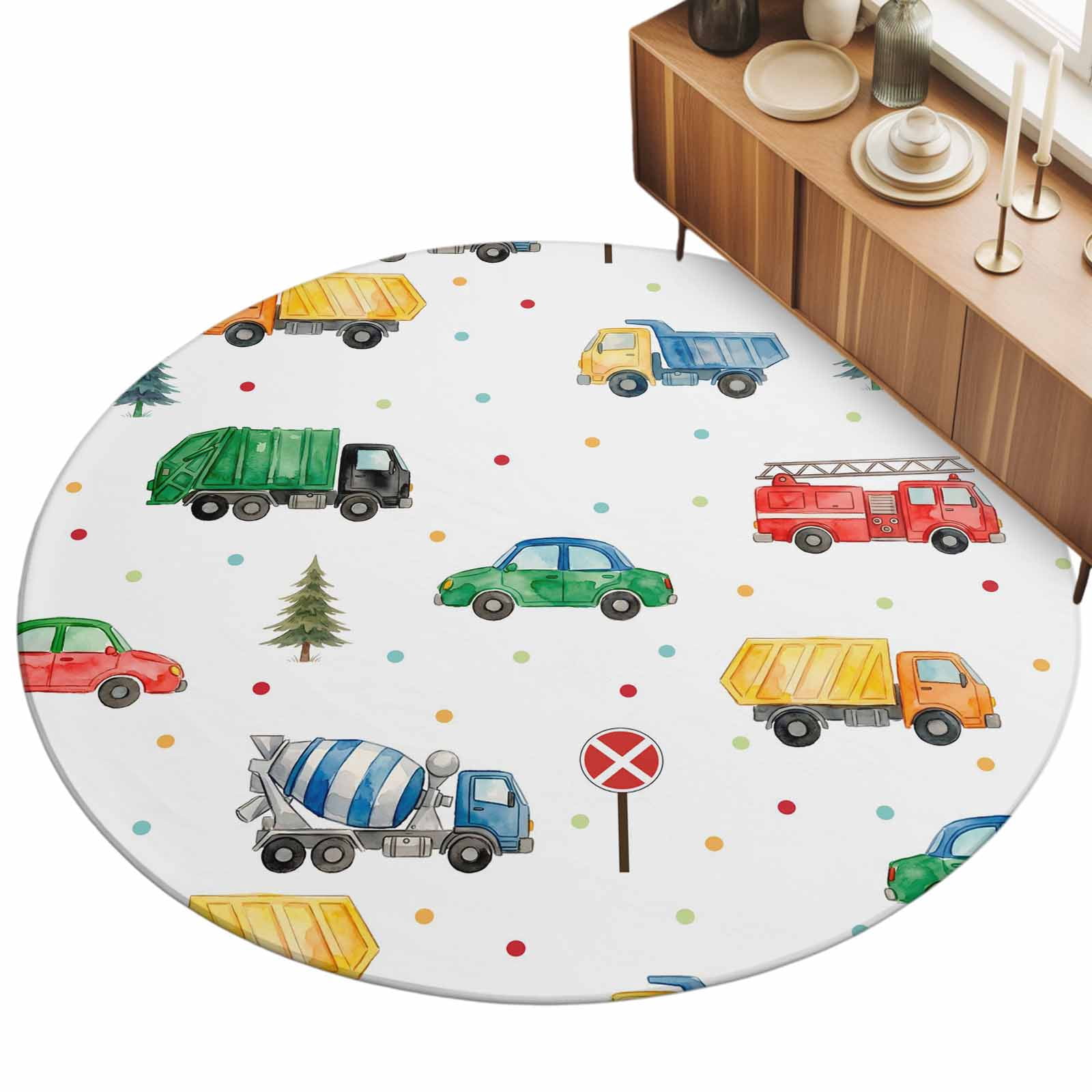 3ft Round Rug Cartoon Truck Area Rugs for Living Room Bedroom Washable ...