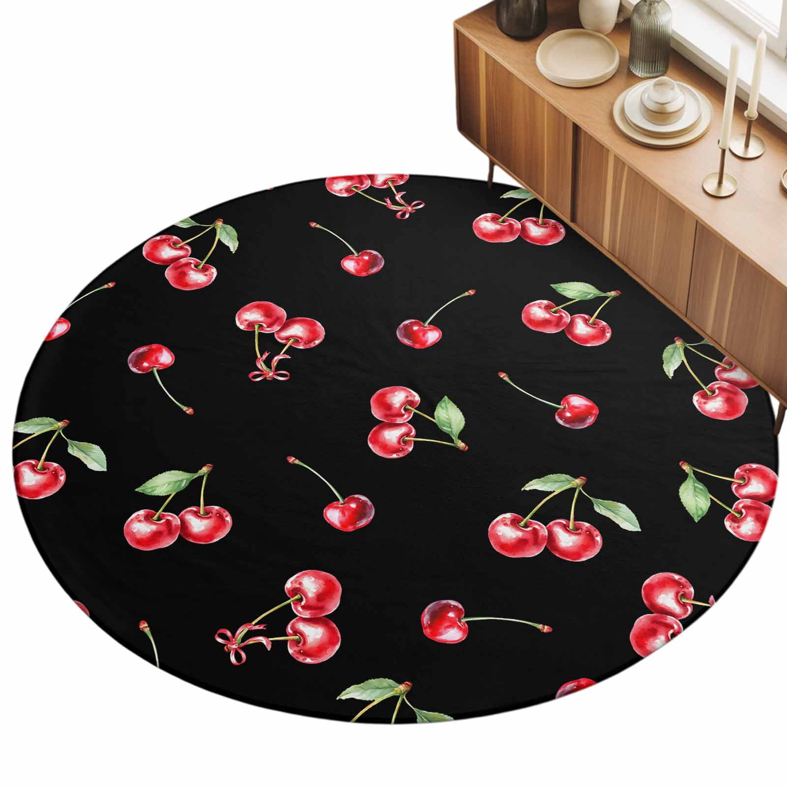 3ft Round Rug Cherry Rustic Area Rugs for Living Room Bedroom Washable ...