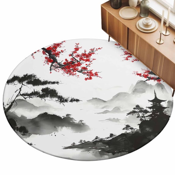 3ft Round Rug Chinese Mountain Area Rugs for Living Room Bedroom ...