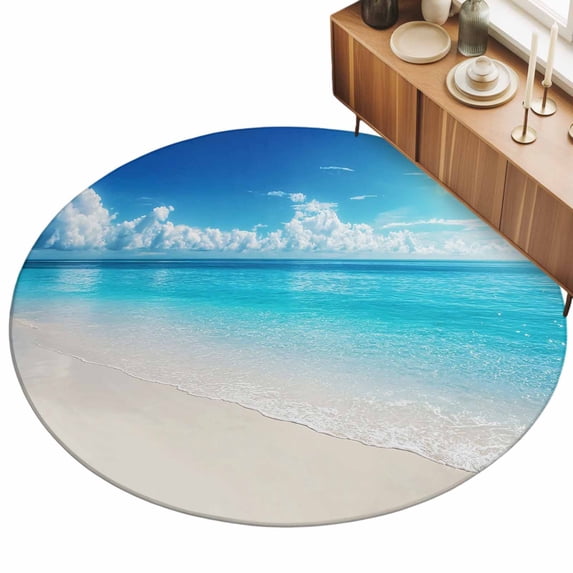 3ft Round Rug Coastal Beach Area Rugs for Living Room Bedroom Washable ...