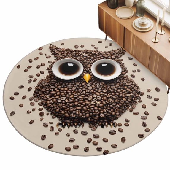 3ft Round Rug Coffee Owl Area Rugs for Living Room Bedroom Washable Non ...