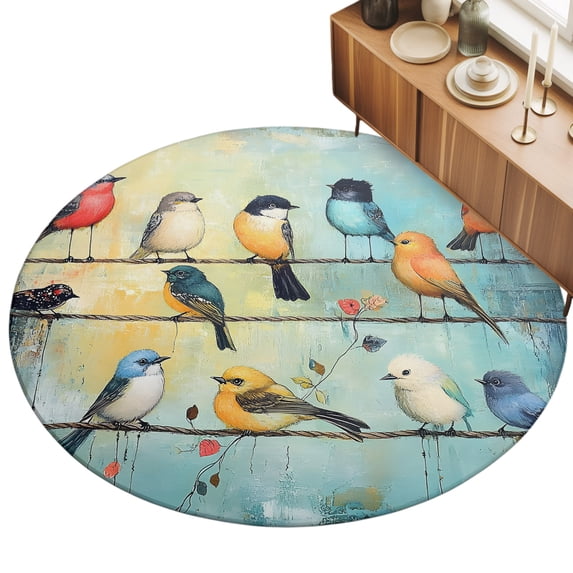 3ft Round Rug Colorful Birds Area Rugs for Living Room Bedroom Washable ...