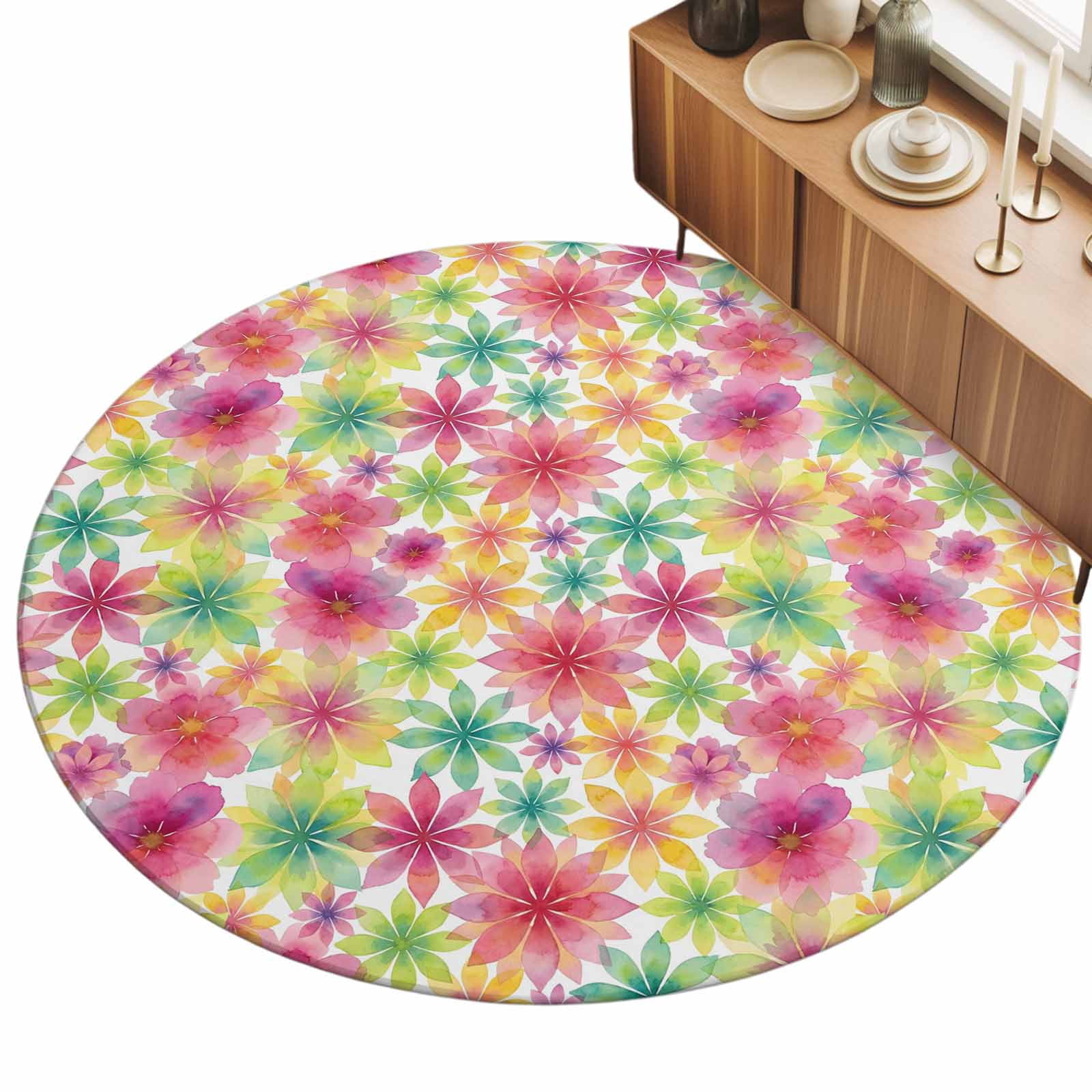 3ft Round Rug Colorful Spring Floral Area Rugs for Living Room Bedroom ...