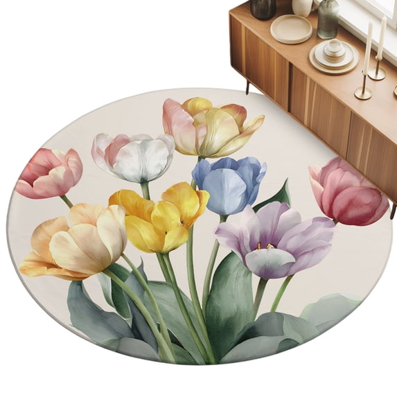 3ft Round Rug Colorful Tulips Floral Area Rugs for Living Room Bedroom ...