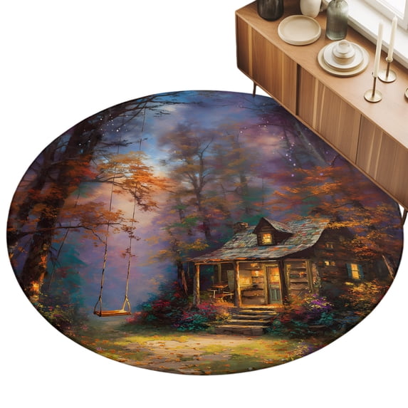 3ft Round Rug Country Forest Area Rugs for Living Room Bedroom Washable ...
