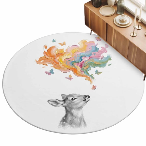 3ft Round Rug Cute Deer Area Rugs for Living Room Bedroom Washable Non ...