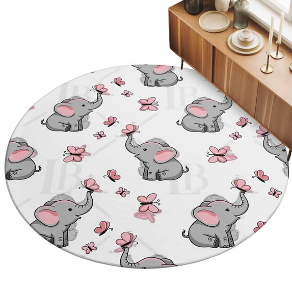 3ft Round Rug Cute Elephants Area Rugs for Living Room Bedroom Washable ...