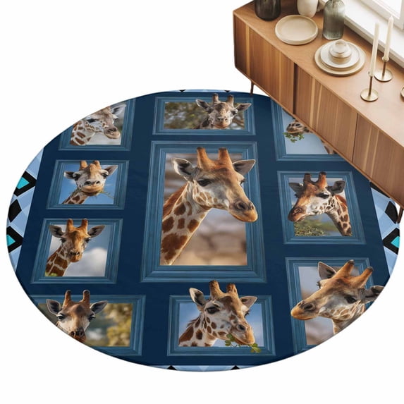 3ft Round Rug Cute Giraffe Area Rugs for Living Room Bedroom Washable ...