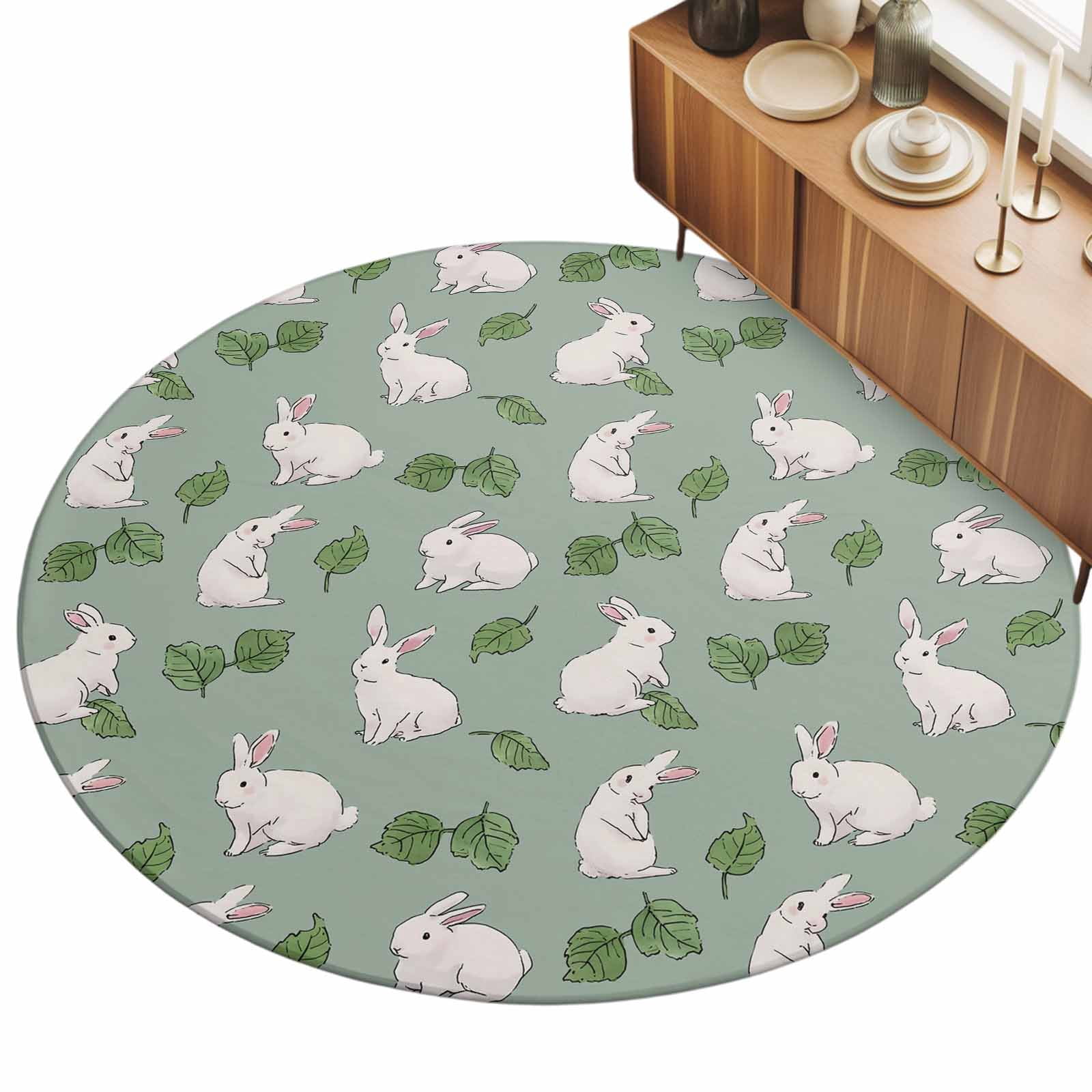 3ft Round Rug Cute Rabbits Area Rugs for Living Room Bedroom Washable ...